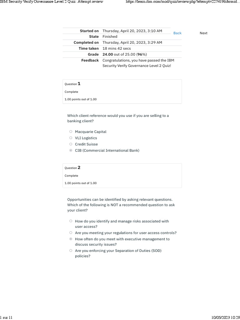IBM Security Verify Governance Level 2 Quiz Attempt Review | PDF | Cloud Computing | Software As ...