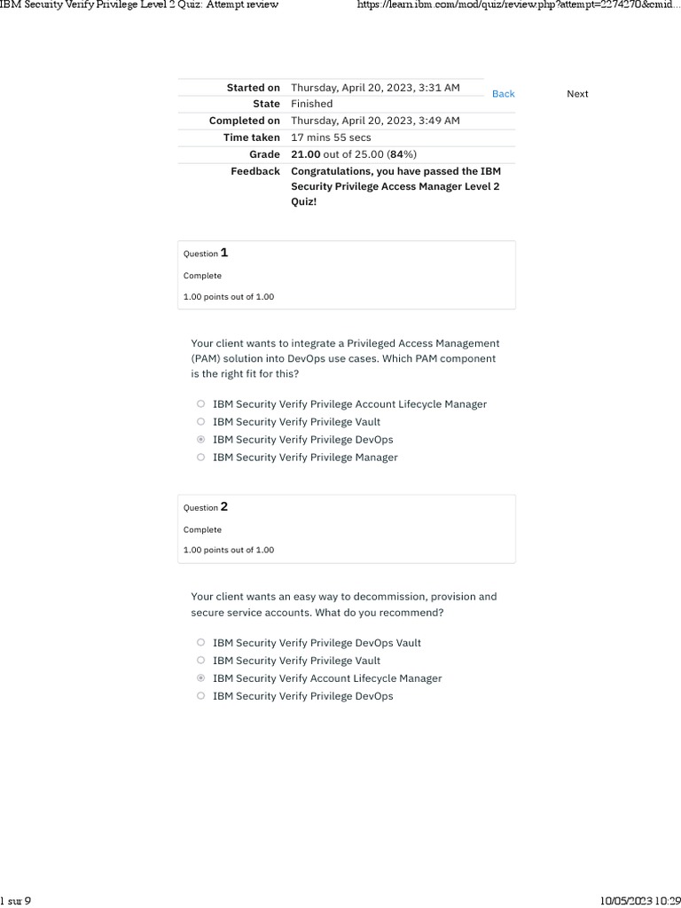 IBM Security Verify Privilege Level 2 Quiz Attempt Review | PDF | Malware | Software As A Service