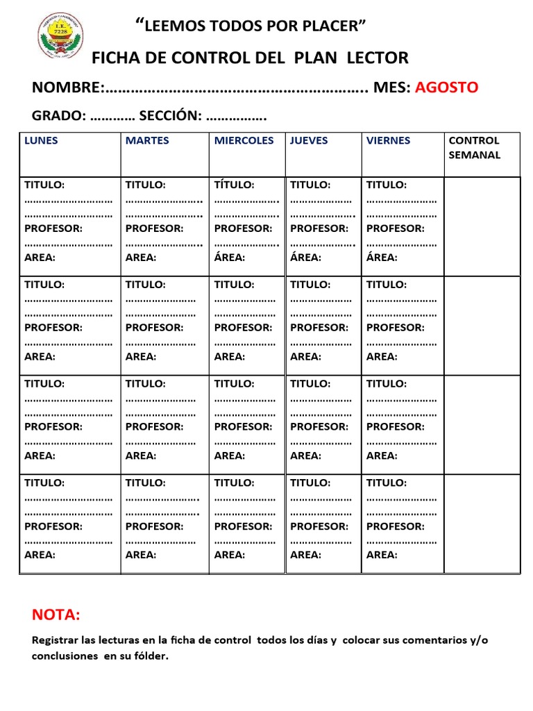 Ficha de Control Plan Lector | PDF