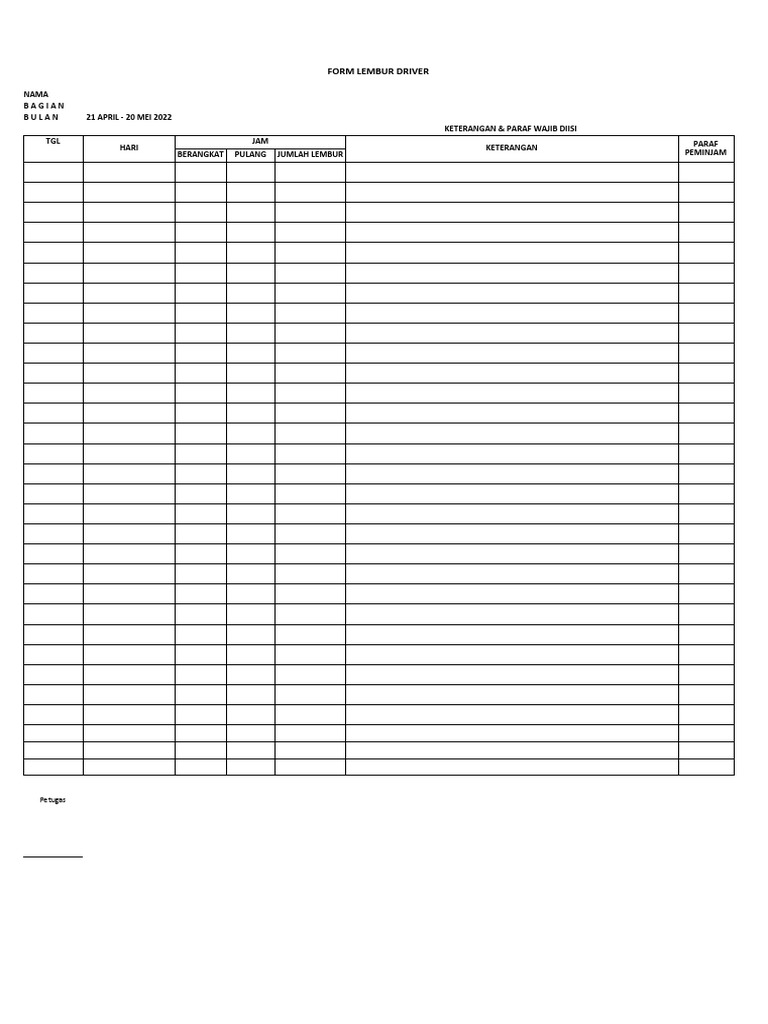 Form Lembur Driver Karyawan | PDF