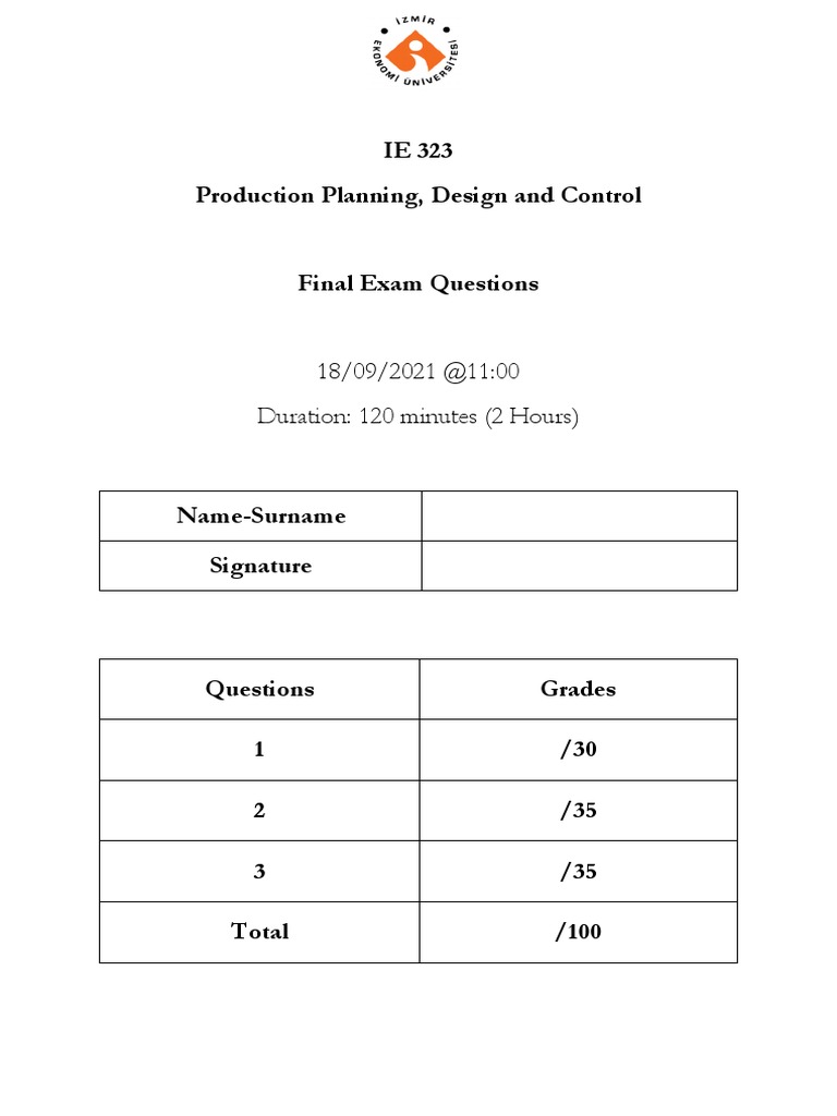 IE 323 - Summer School - Final Exam | PDF | Chocolate | Desserts