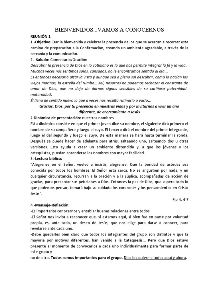 Reunión 1 CATEQUESIS Vamos A Conocernos | PDF | Oración
