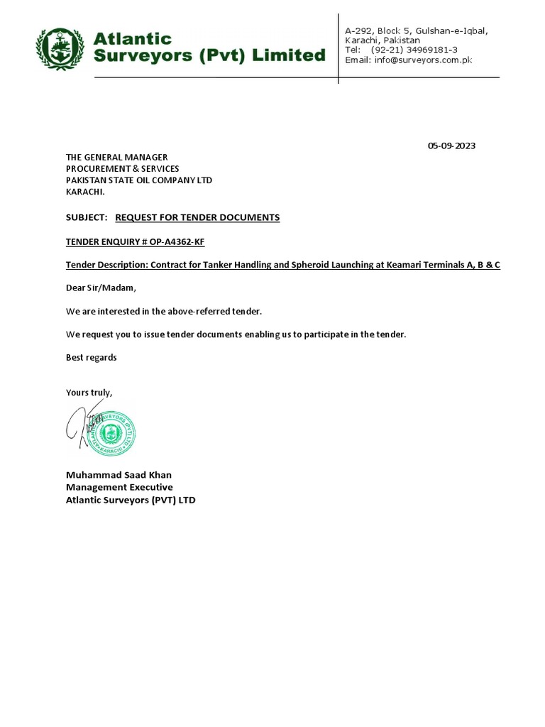 Request Letter For Tender | PDF