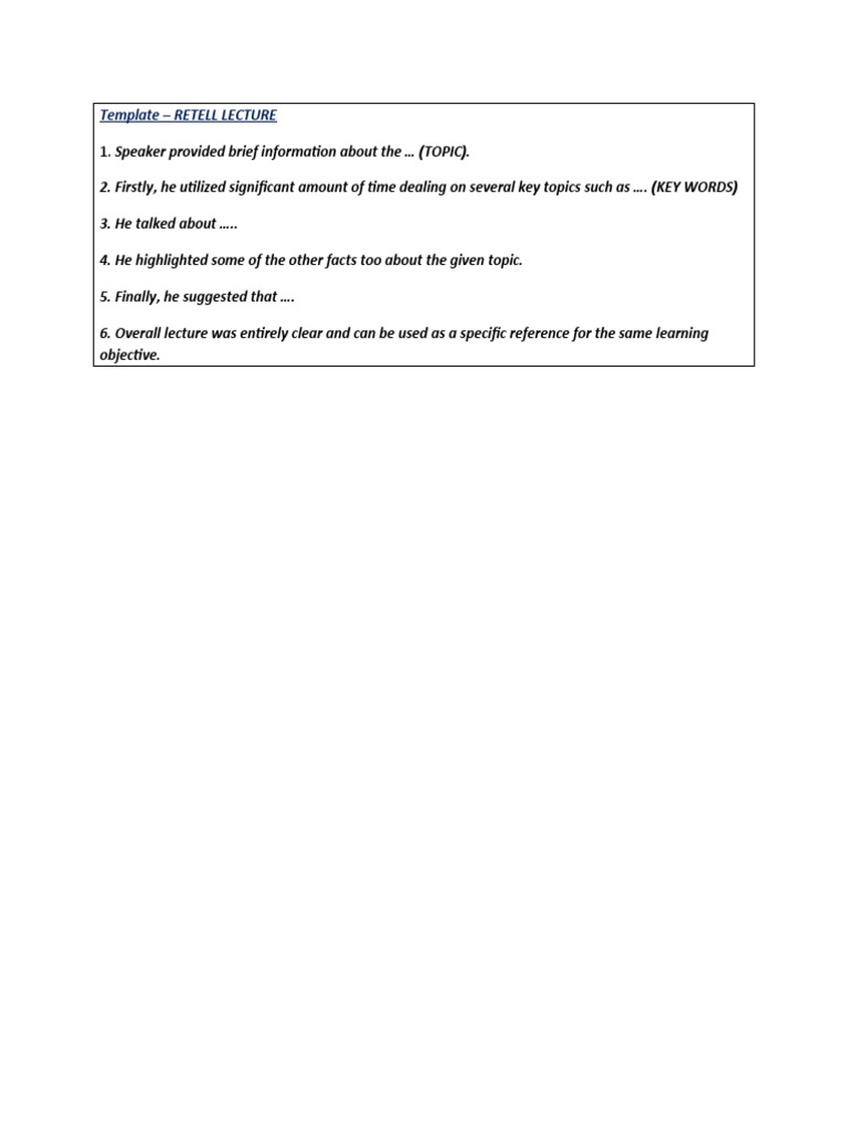 Retell Lecture Template | PDF