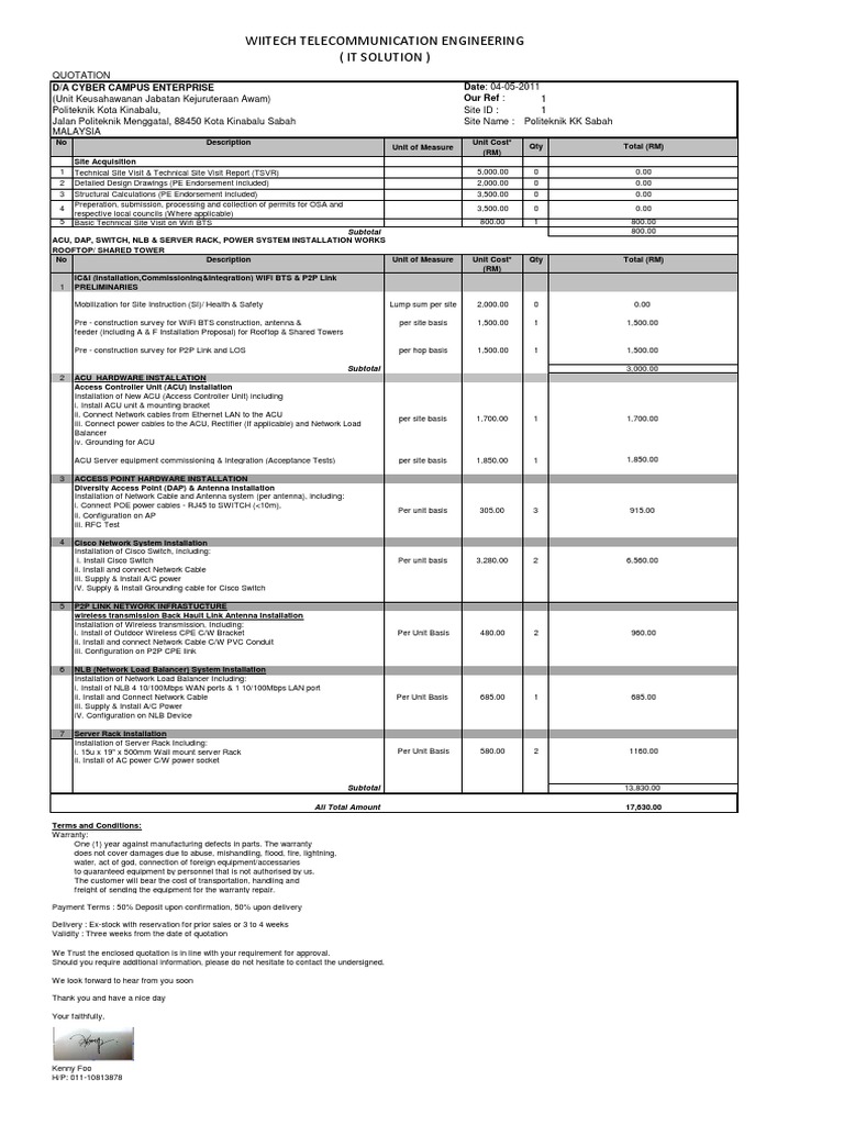Attn-Mr. Luis Amin PolyTechnic WiFi BTS Project Quotation | PDF | Wi Fi ...
