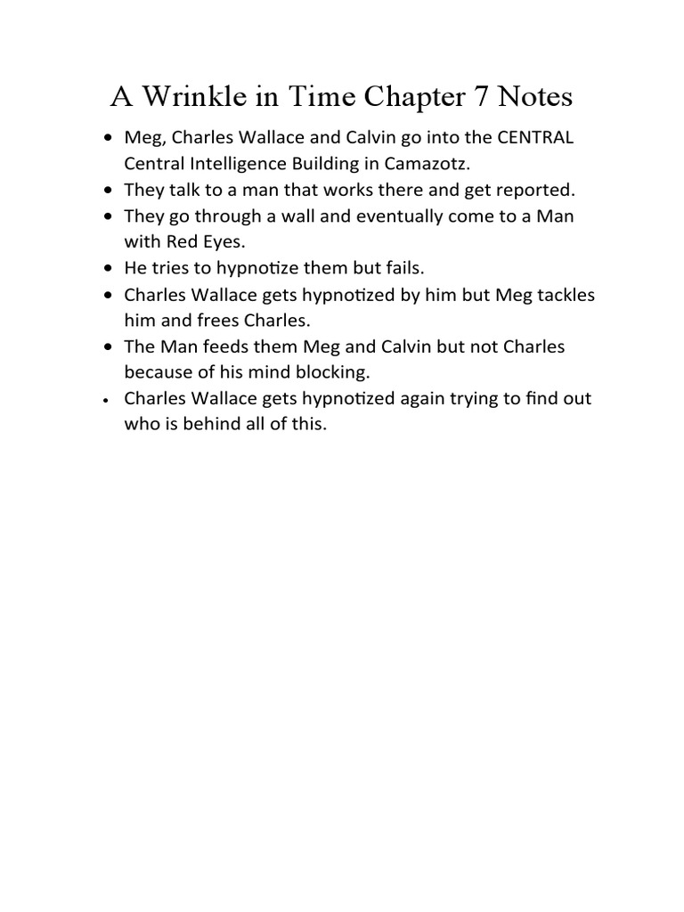 A Wrinkle in Time Chapter 7 Notes | PDF