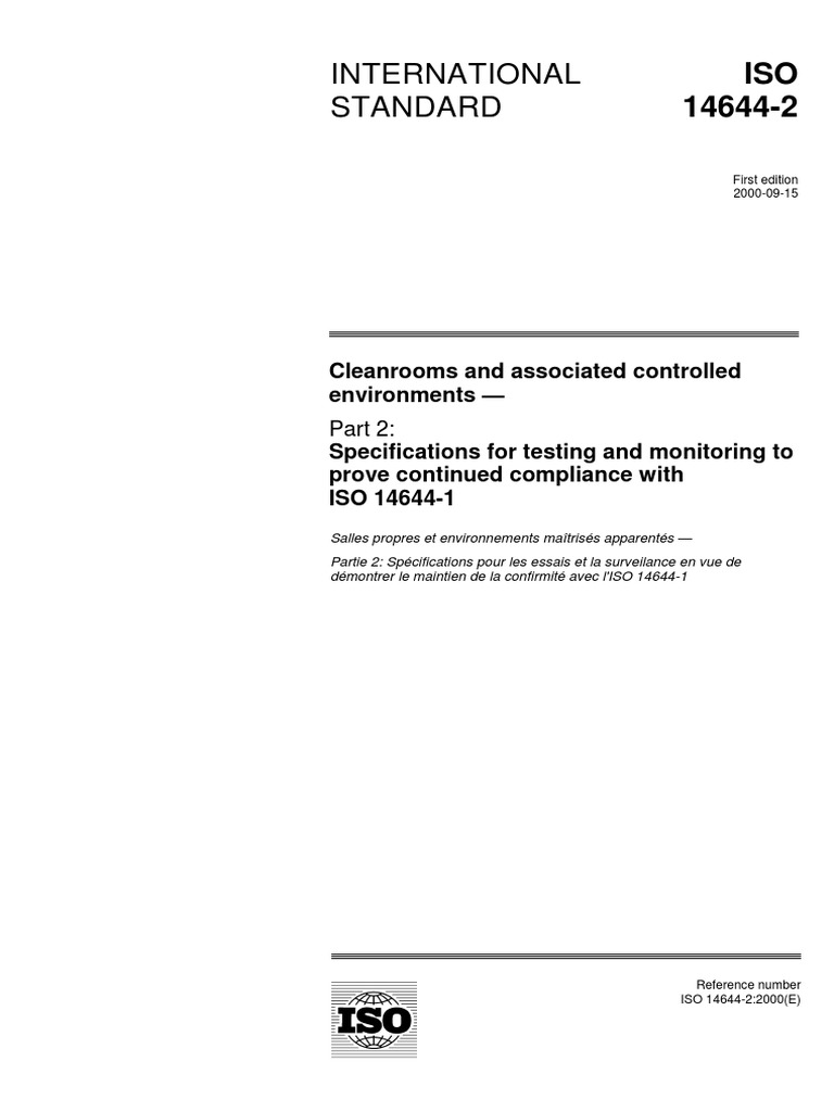 ISO 14644 2 2000, Cleanrooms and | PDF
