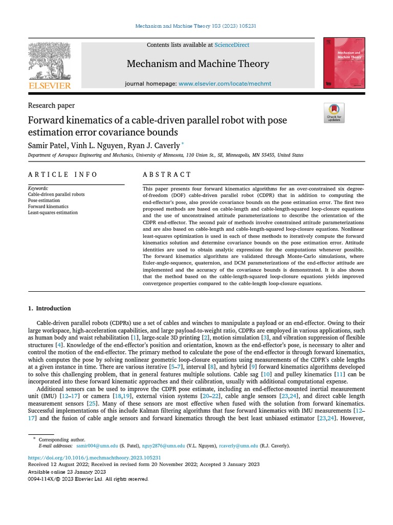 2023 Forward Kinematics of A Cable-Driven Parallel Robot With Pose Estimation Error Covariance ...