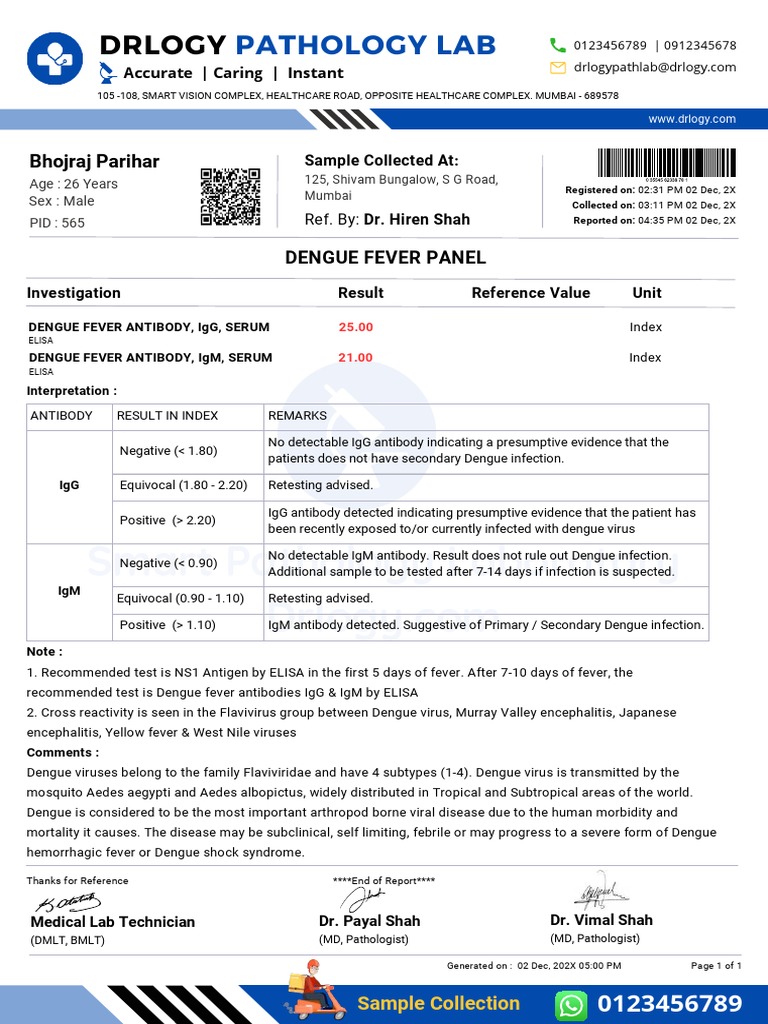 DENGUE FEVER Test Report Format Example Sample Template Drlogy Lab ...