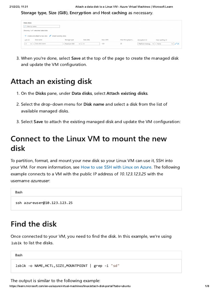 Attach A Data Disk To A Linux Vm Azure Virtual Machines Pdf Virtualization Software