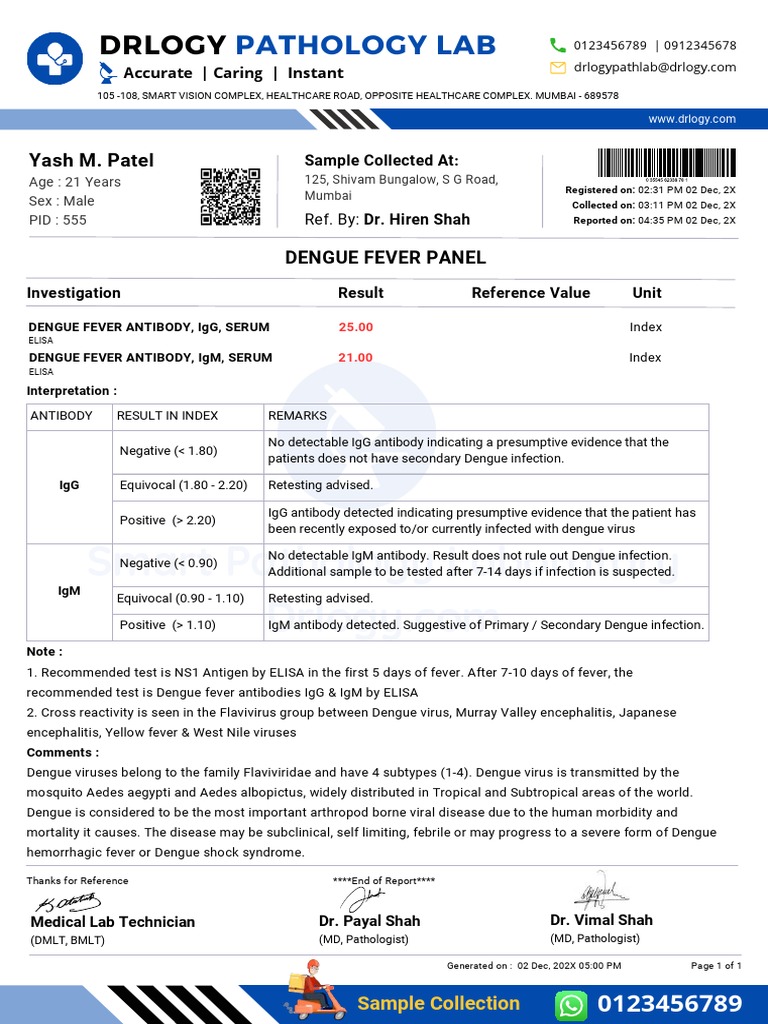 DENGUE FEVER Test Report Format Example Sample Template Drlogy Lab ...