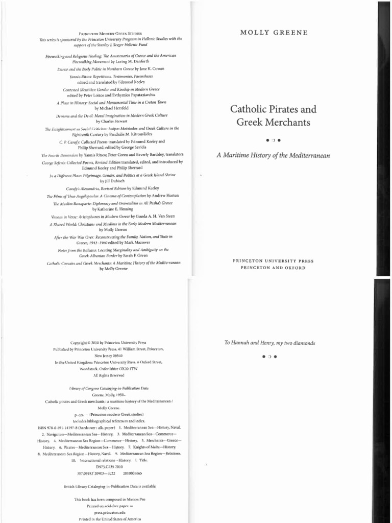 M. Greene. Catholic Pirates and Greek Merchants - A Maritime History of ...