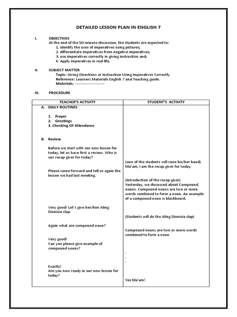Giving Directions or Instruction Using Imperatives Correctly | PDF ...