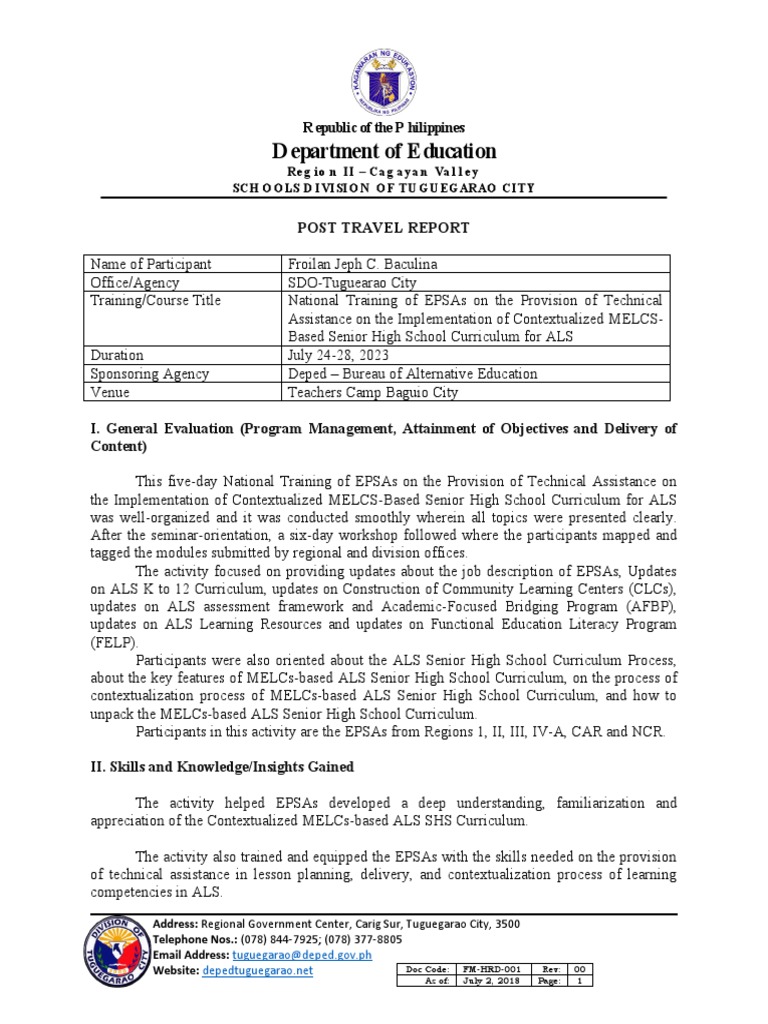 FM-HRD-013-Post-travel-report Baguio | PDF | Computers