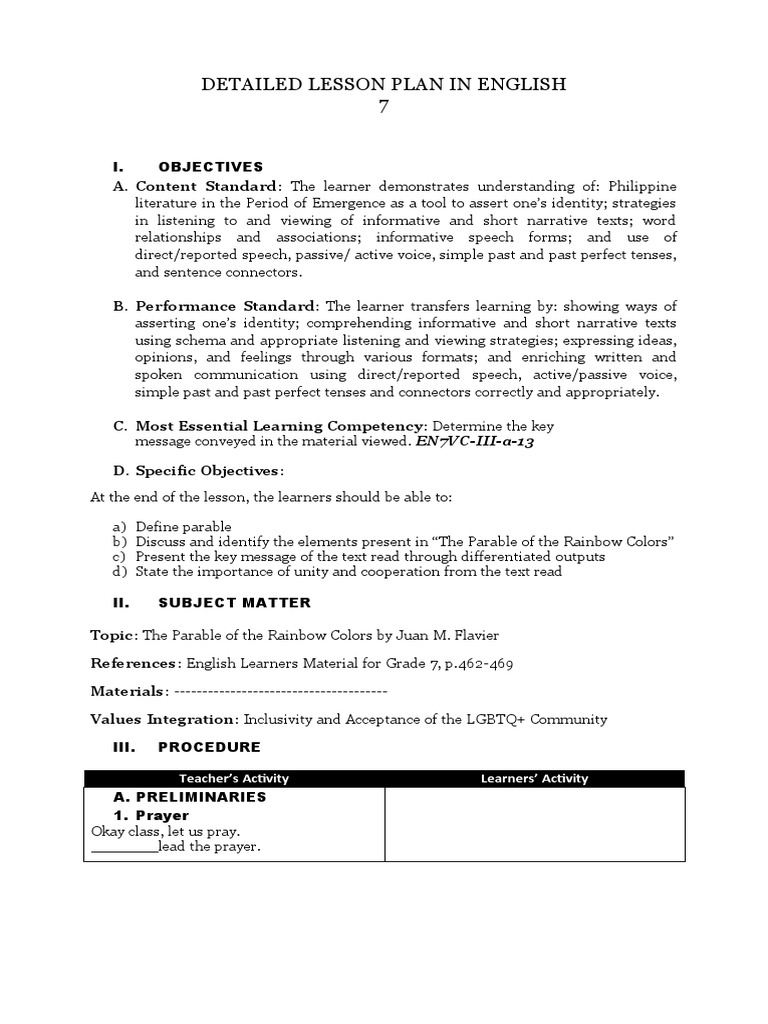 The Parable of the Rainbow Colors by Juan M. Flavier | PDF | Learning | Narrative