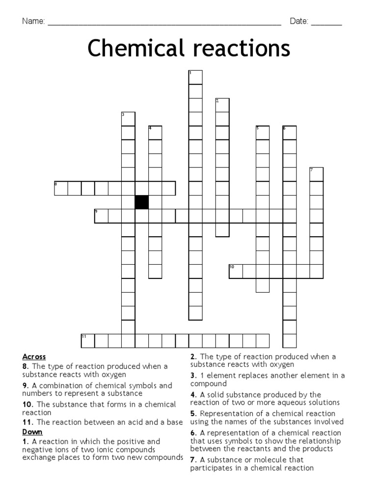 Chemical Reactions Crossword Puzzle 2 - Students | PDF