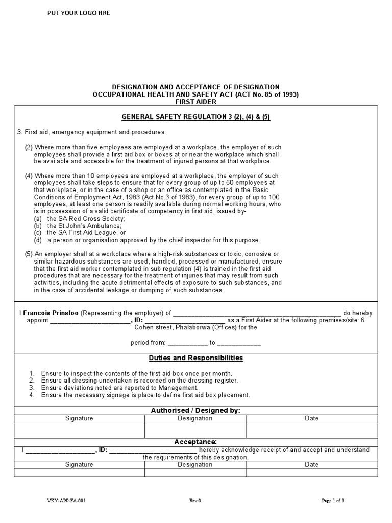 First Aider Designation Form | PDF