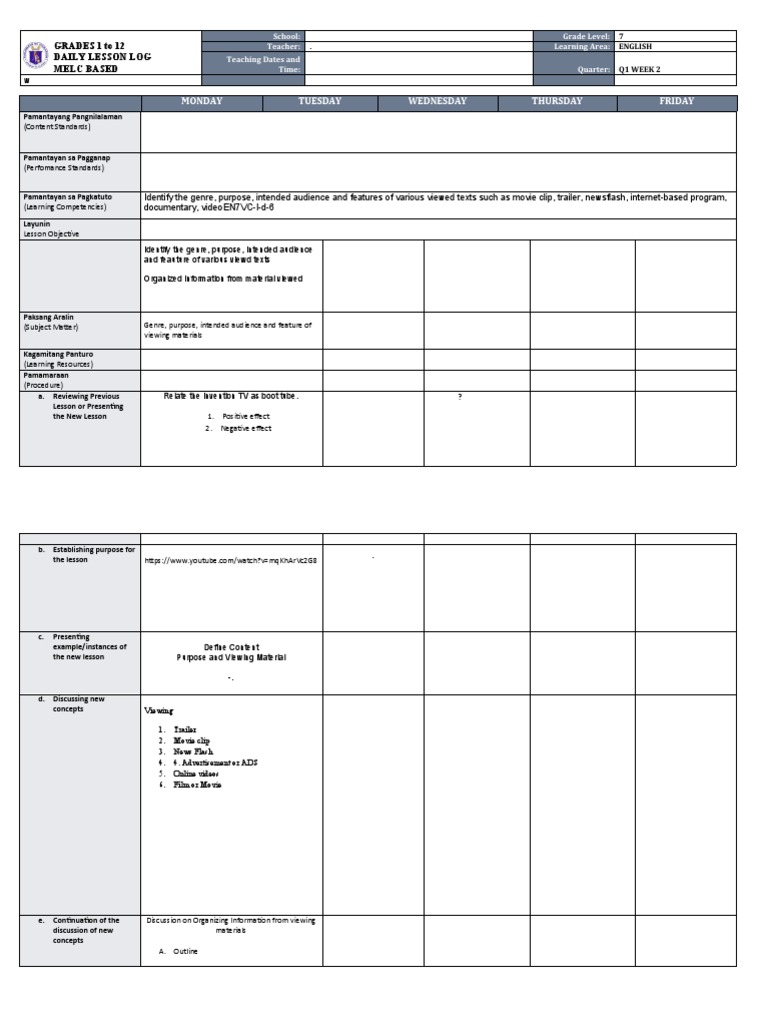 MELC DLL ENG 7 WEEK 2 Q1 Done | PDF | Genre | Animation