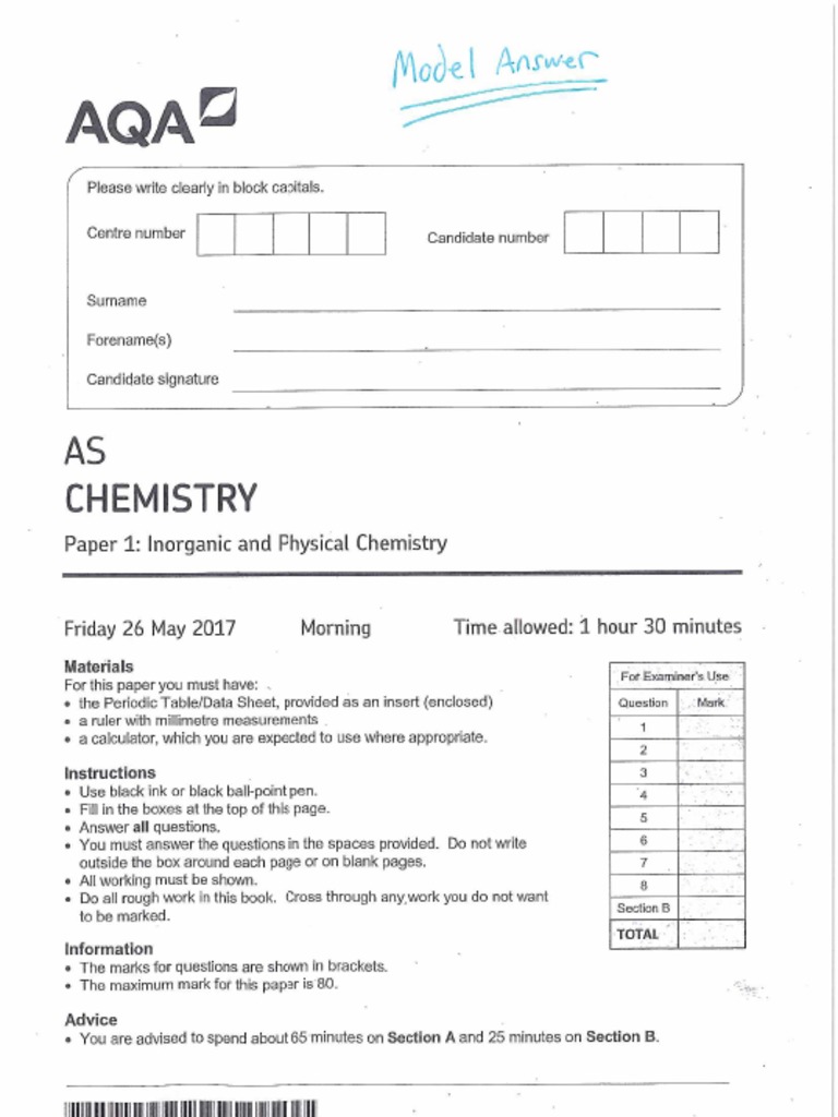 As Chem 2017 Paper 1 Model Answer | PDF