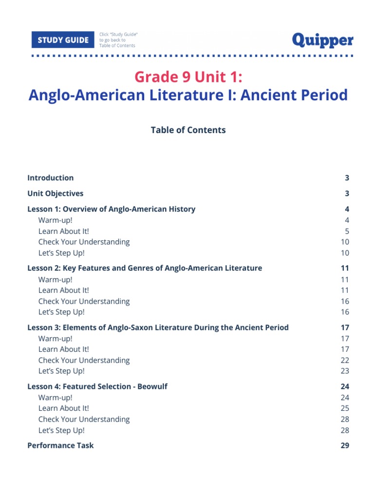 PDF Grade 9 Unit 1 Anglo American Literature 4 Topics | PDF | Beowulf ...