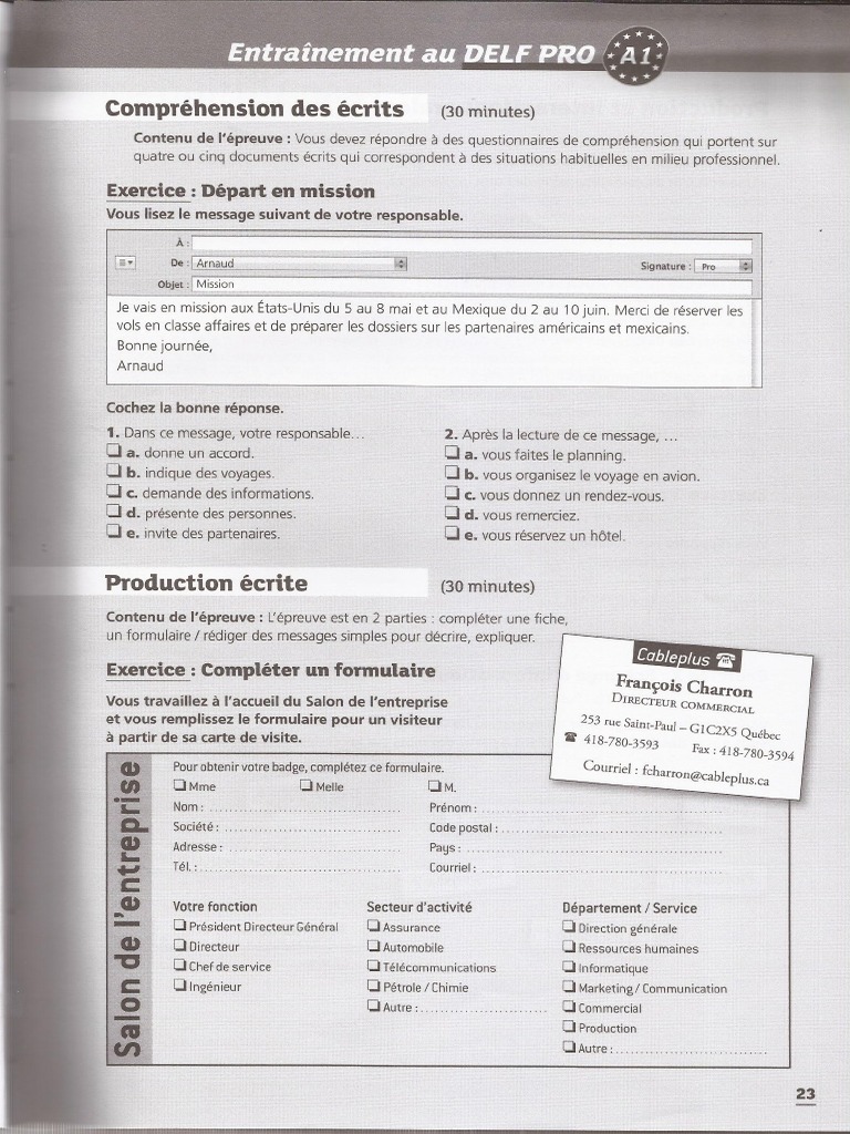 Entraînement Au DELF PRO 1 | PDF