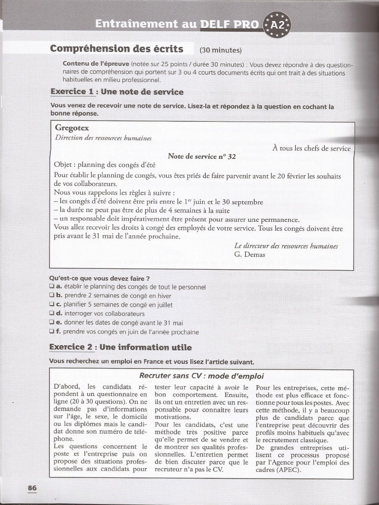 Entraînement Au DELF PRO 2 | PDF