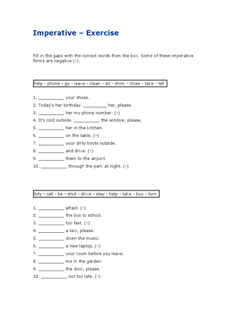 Imperative Activity Affirmative and Negative Grammar Guides Worksheet ...