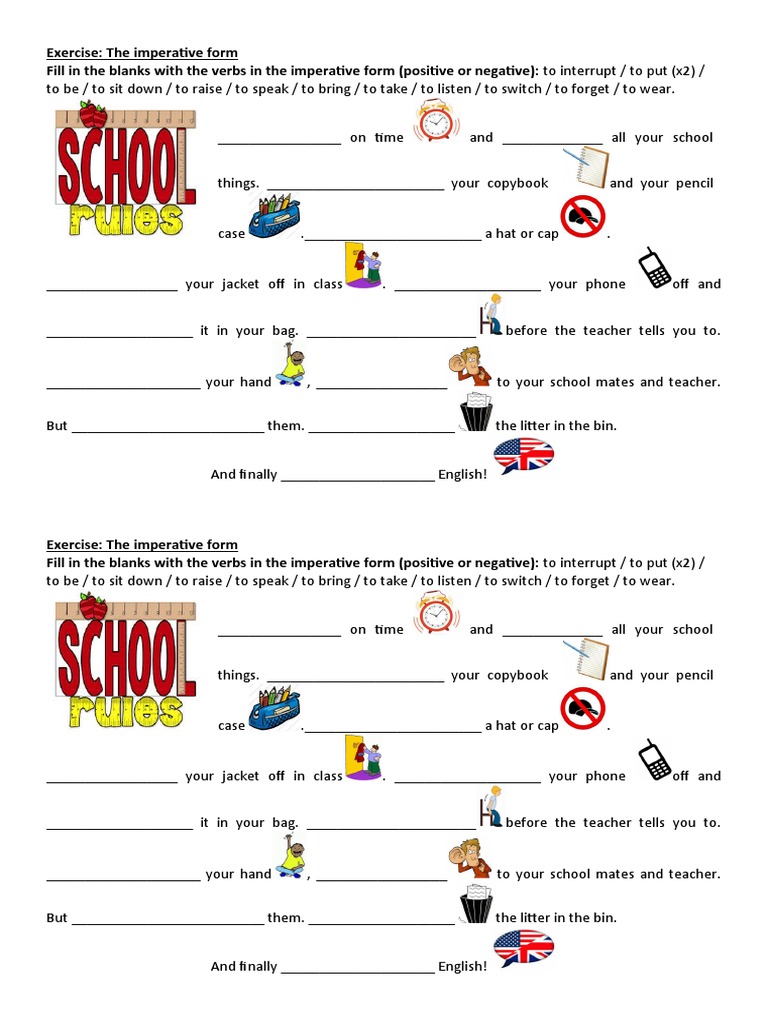 Imperative Form Exercise Worksheet | PDF | Language Arts & Discipline
