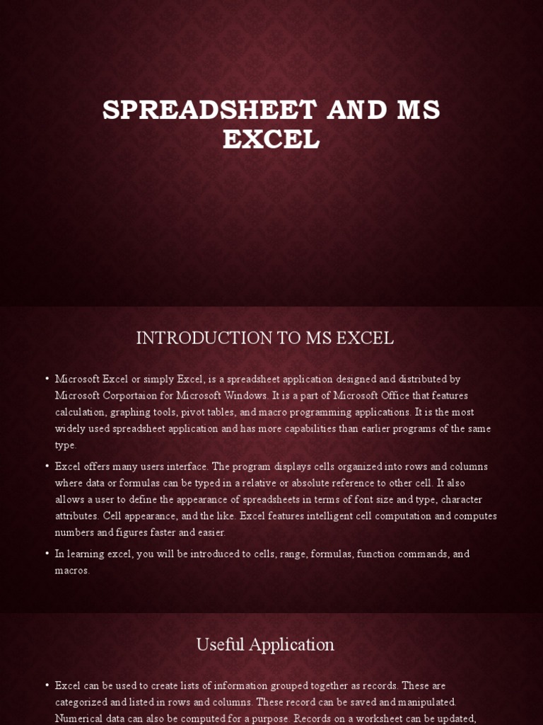 Spreadsheet and Ms Excel | PDF