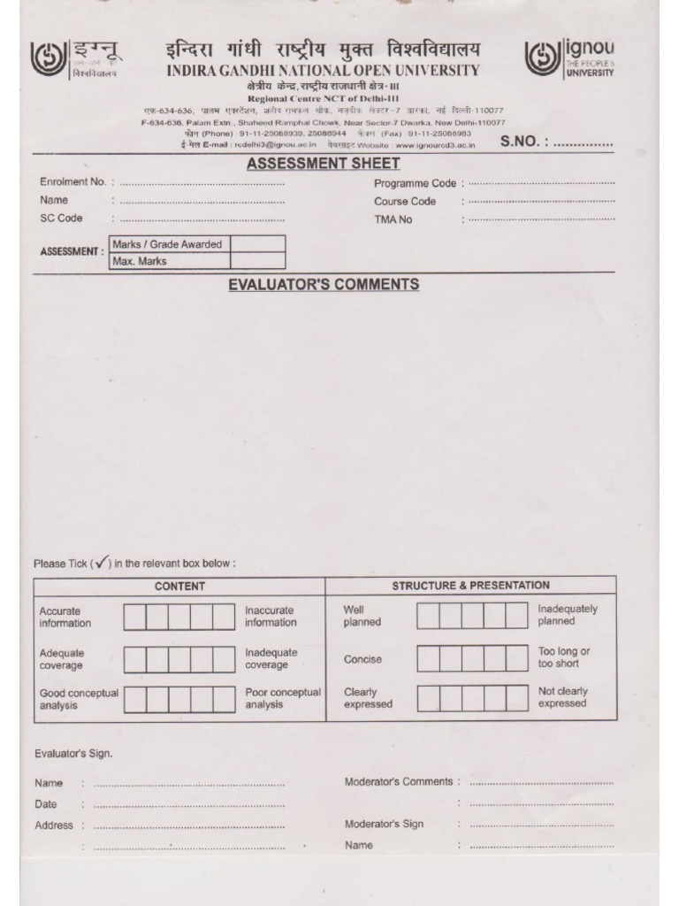 Assessment Sheet | PDF