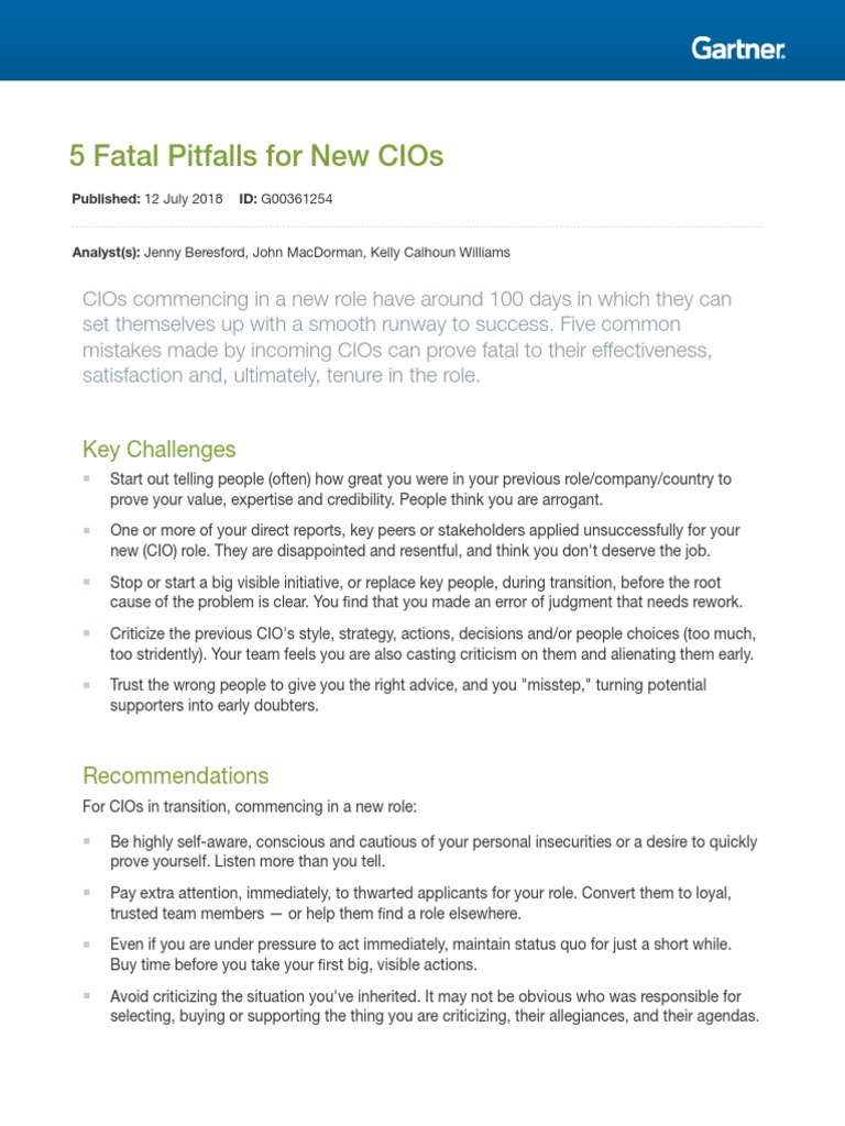 5 Fatal Pitfalls For New CIOs | PDF | Chief Information Officer | Leadership