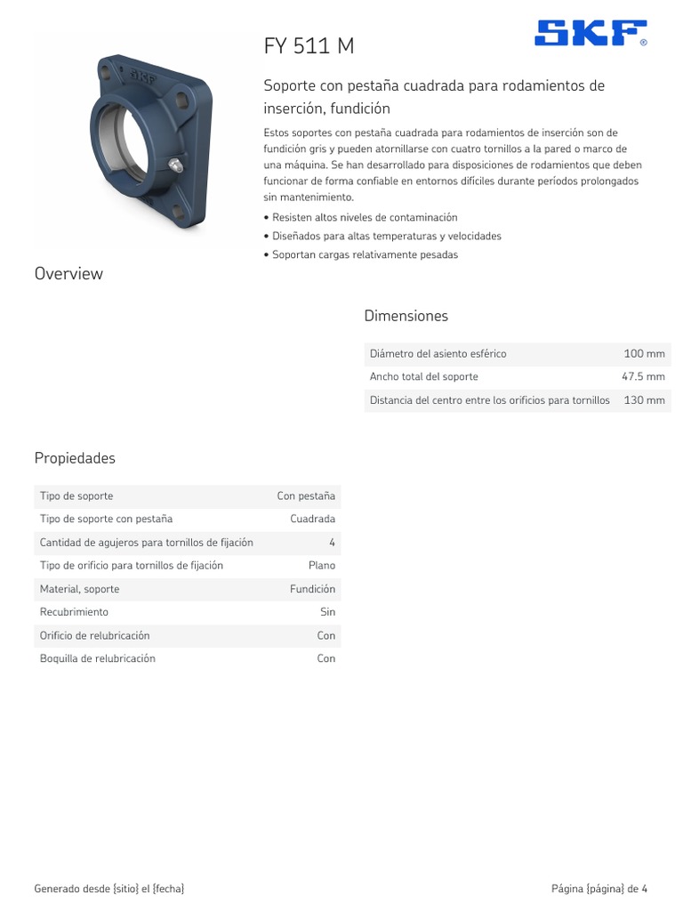 SKF FY 511 M Specification | PDF | Tornillo | Red mundial
