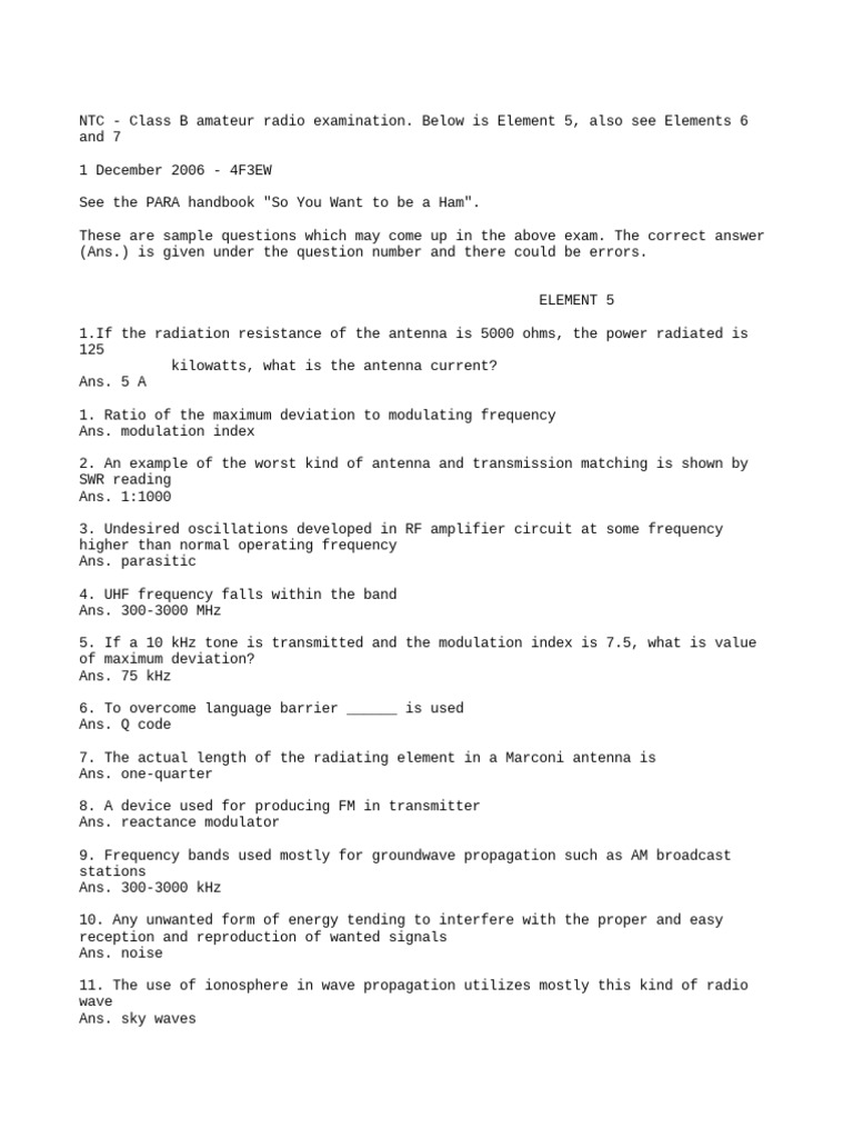 B - NTC Class B Exam Element 5 | PDF | Antenna (Radio) | Frequency ...