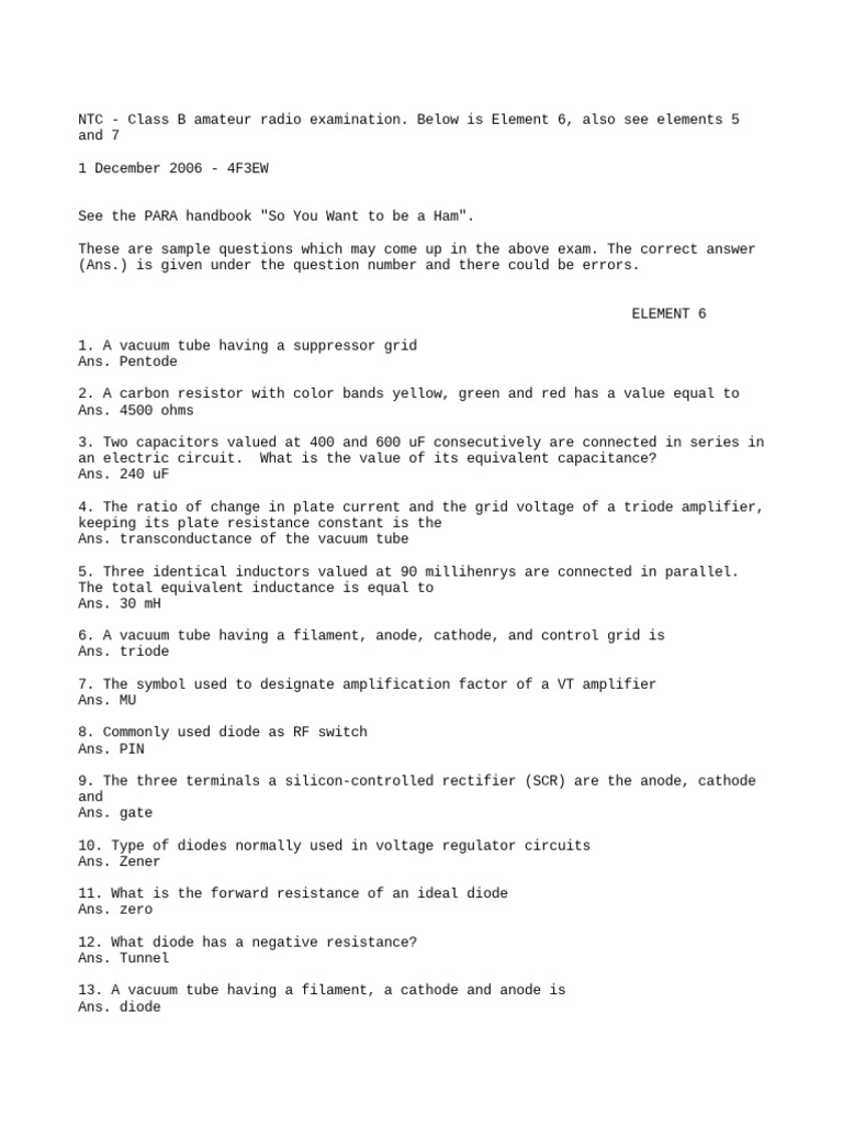 NTC Exam Reviewer: Element 6 Questions | PDF | Vacuum Tube | Diode