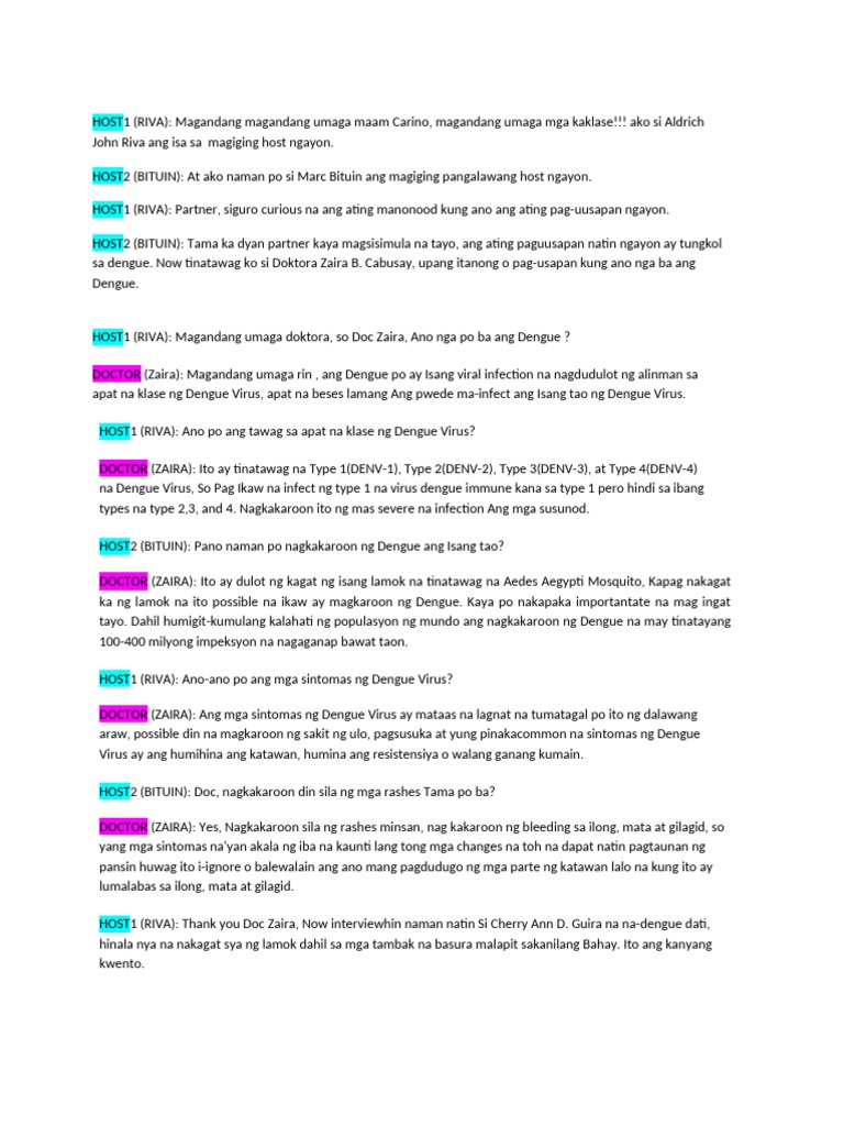 8 Gumamela Mapeh Script Dengue Final | PDF