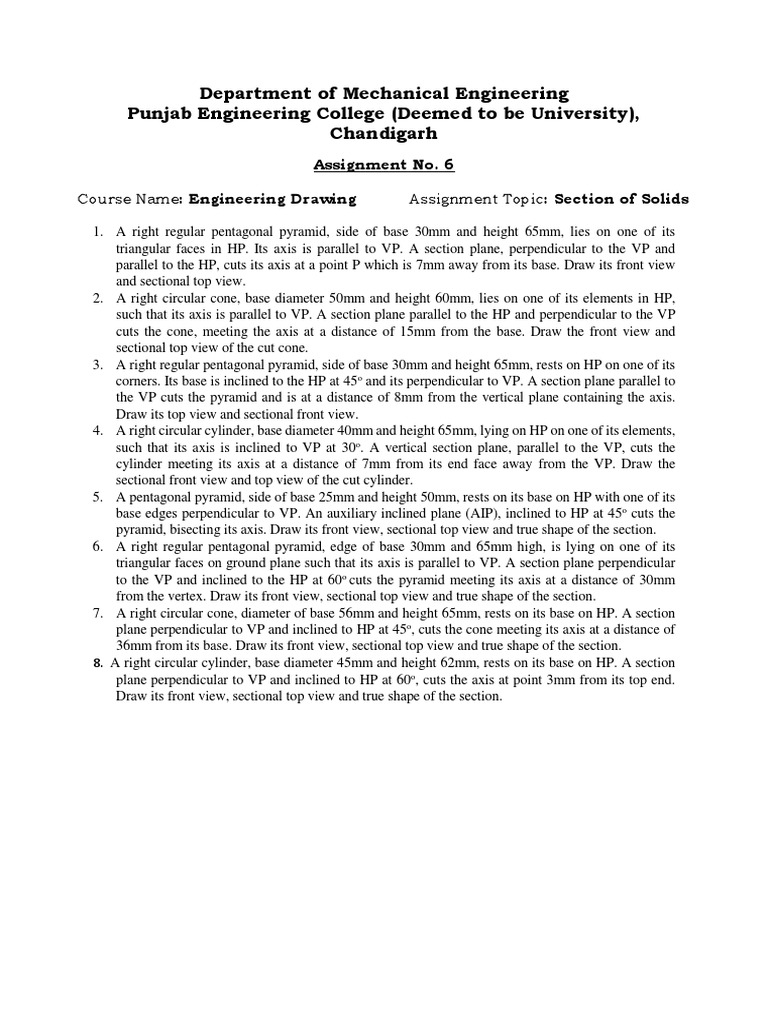 Assignment 6 Section of Solids | PDF | Geometry | Euclidean Geometry