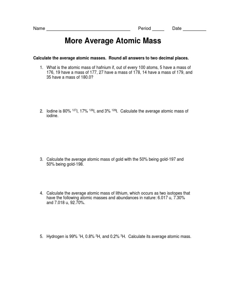 Average Atomic Mass Pdf Teaching Methods Materials