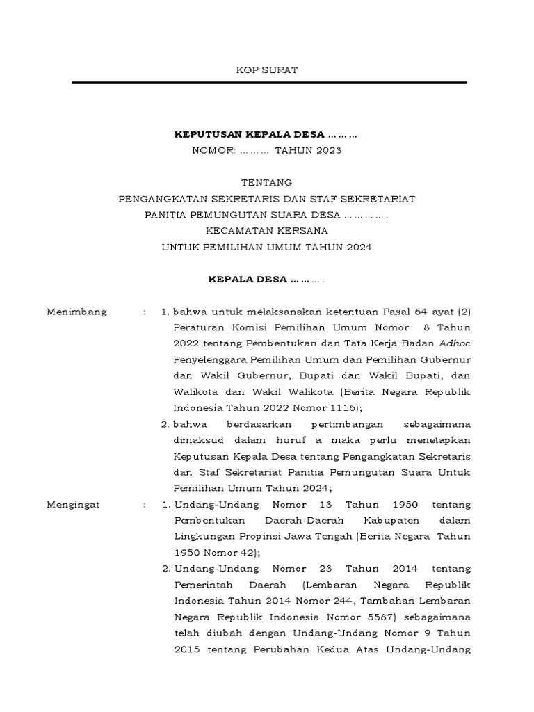 Format SK SEK PPS PEMILU 2024 | PDF