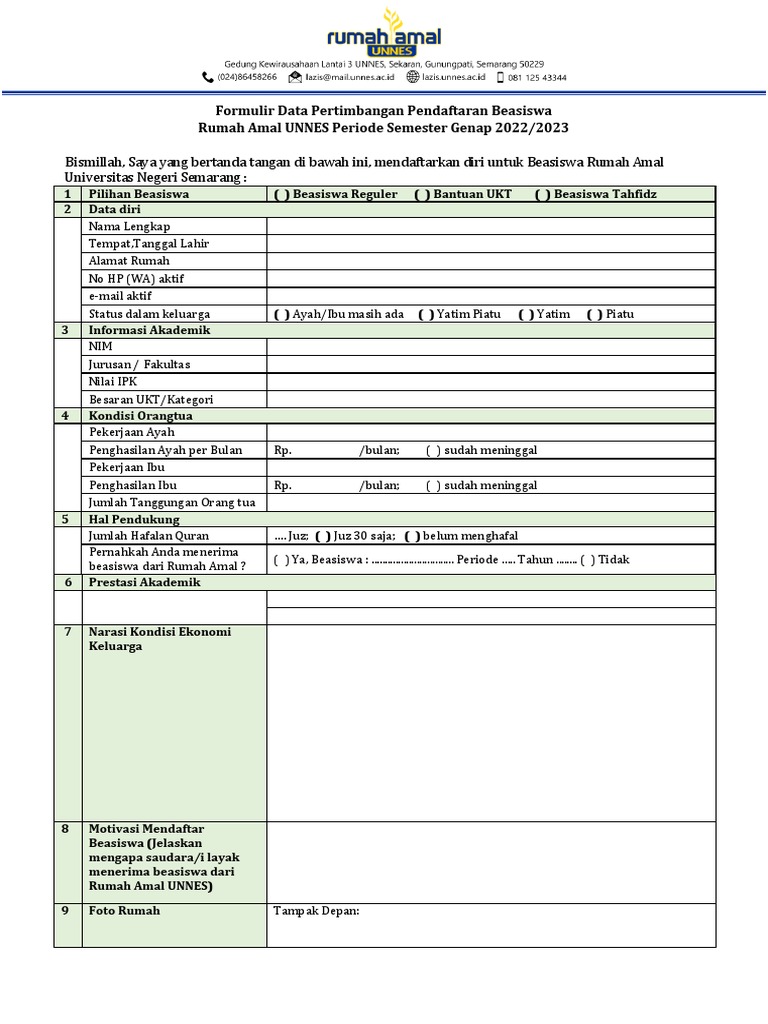 Formulir Pertimbangan Beasiswa Rumah Amal Revisi | PDF