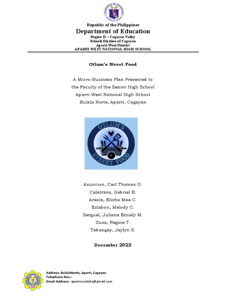 Otlum's Street Food Business Plan | PDF | Food And Drink | Foods