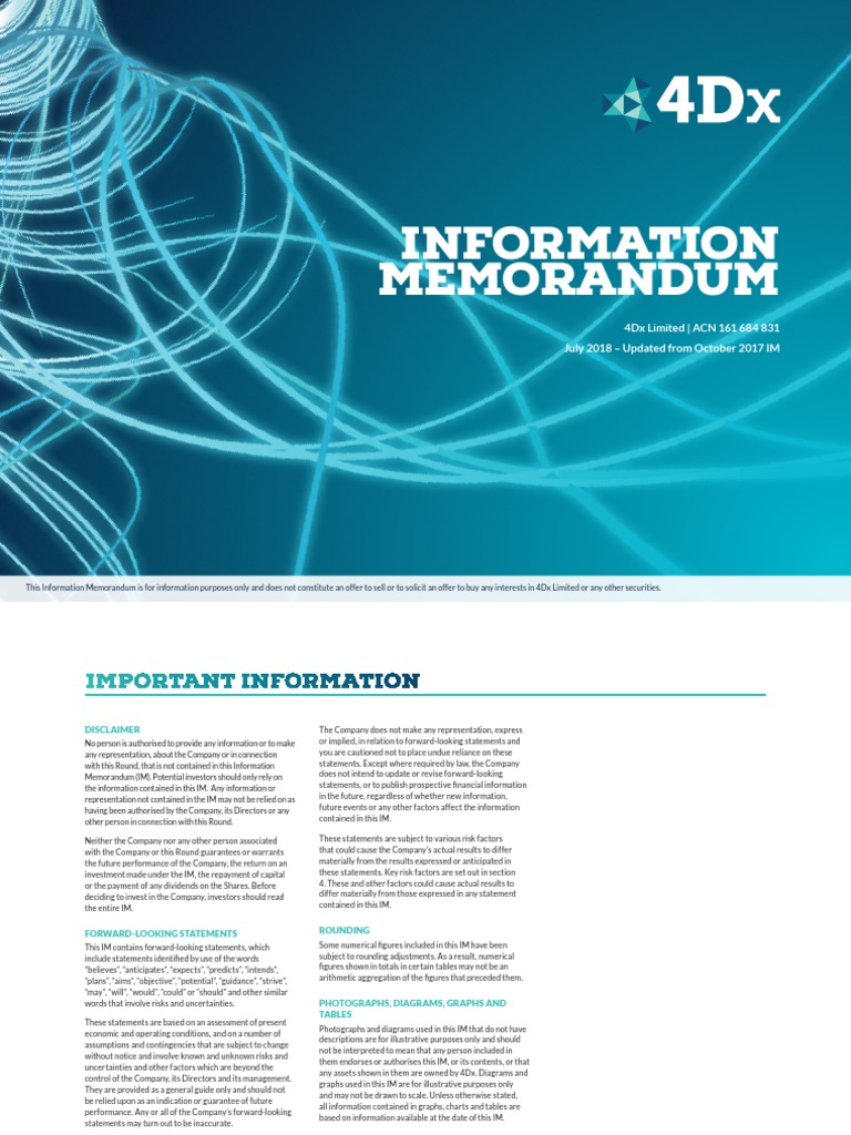 4Dx - Series B Capital Raising IM | PDF | Ct Scan | Dividend