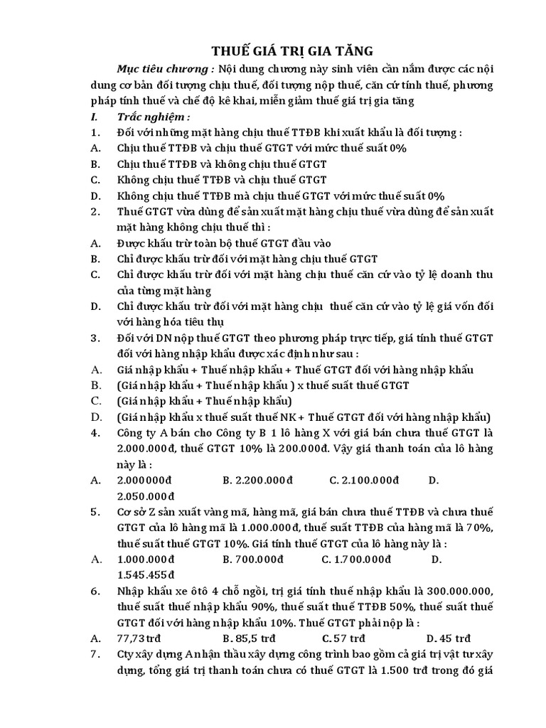 Bai Tap Chuong 4 - VAT | PDF