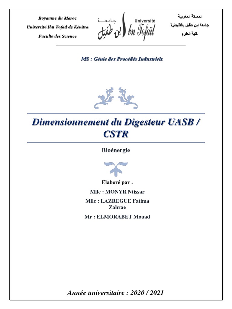 Dimensionnement d'un Digesteur UASB/CSTR | PDF | Méthanisation | Biogaz