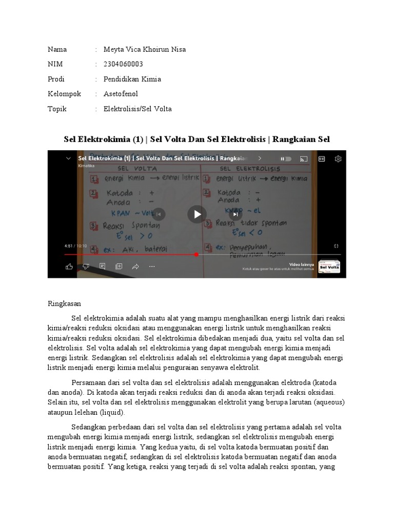 Asetofenol - Meyta Vica Khoirun Nisa - Elektrolisis Sel Volta | PDF