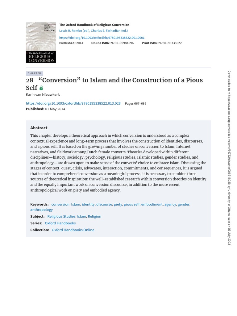 "Conversion" To Islam and The Construction of A Pious - Karin Van ...