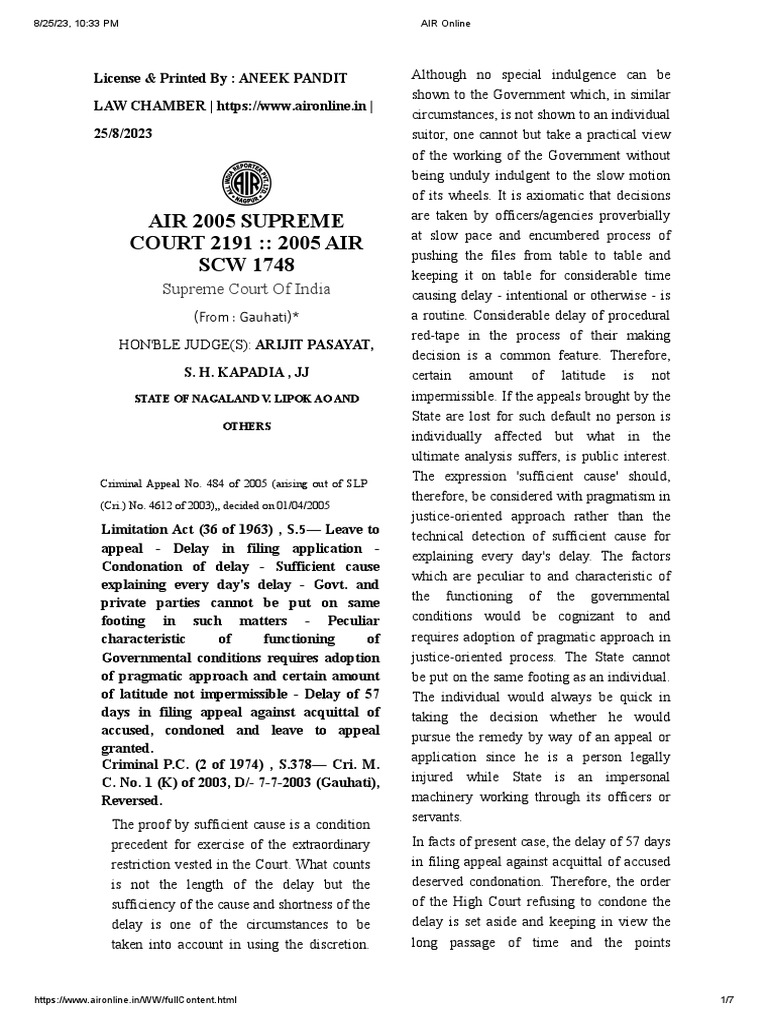 State of Nagaland v. Lipok AO and Others, AIR 2005 SUPREME COURT 2191 ...