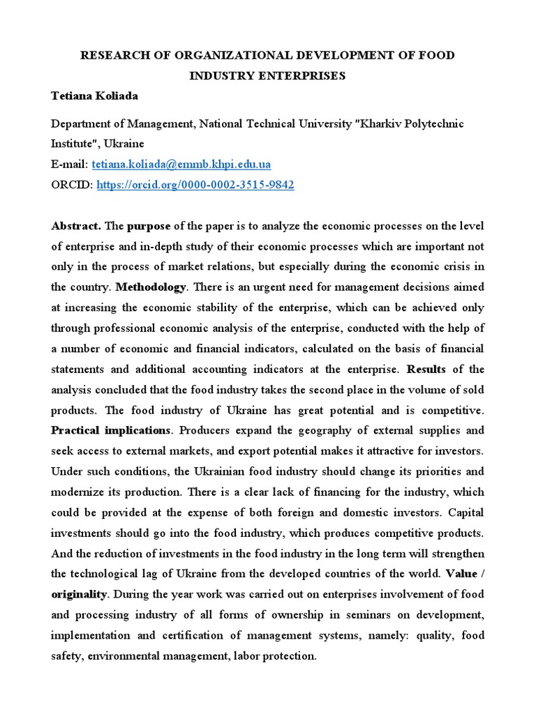 Tetiana Koliada | PDF | Food Industry | Employment