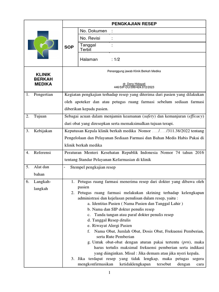 Sop Pengkajian Resep Fix Pdf
