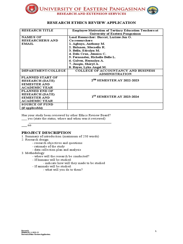 Research Ethics Review Application | PDF | Science | Methodology