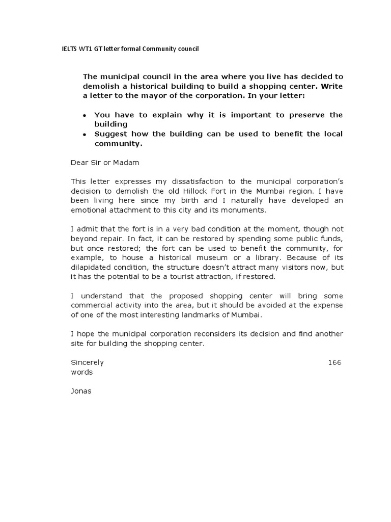 1of 5 IELTS WT1 GT Letter Formal Community Council | PDF